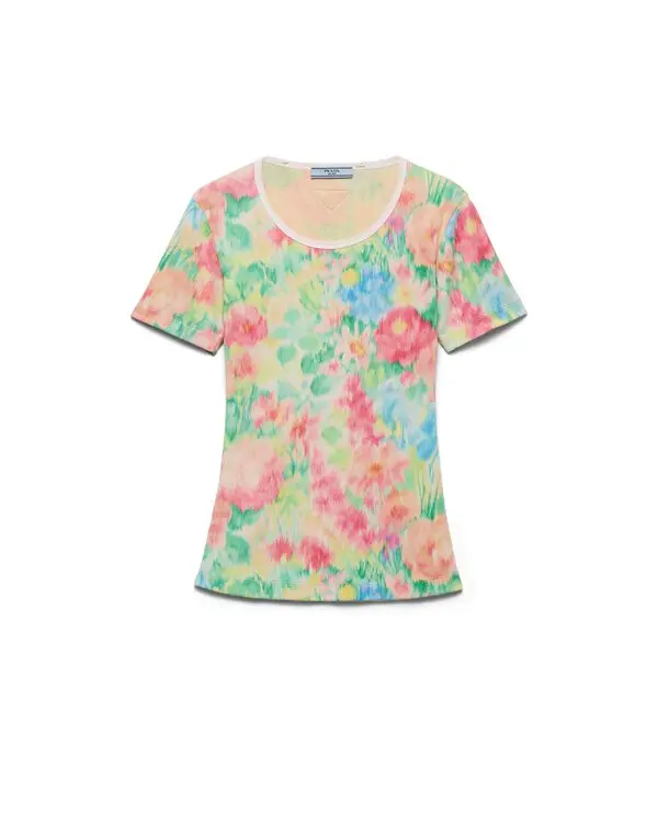 Prada Printed Ribbed Knit T-shirt