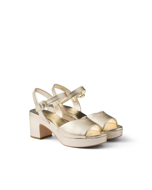 Prada Padded Nappa Leather Platform Sandals - Gold/silver