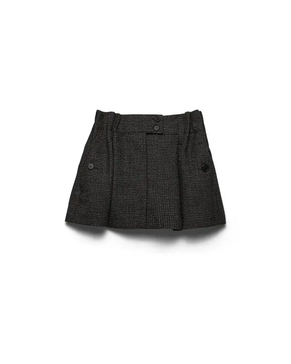 Prada Gingham Check Mouliné Wool Miniskirt - Black