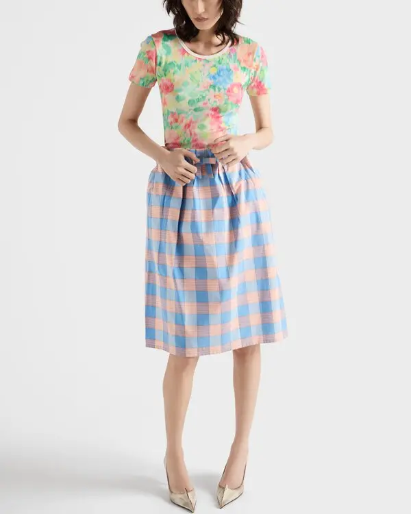 Prada Checked Poplin Midi-skirt - Alabaster Pink