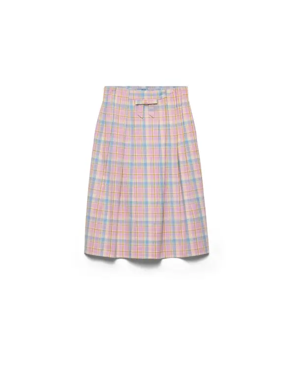 Prada Checked Cotton Midi Skirt - Pink