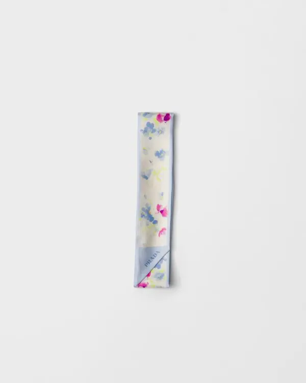 Prada Printed Silk Twill Skinny Scarf - Fuchsia/astral Blue
