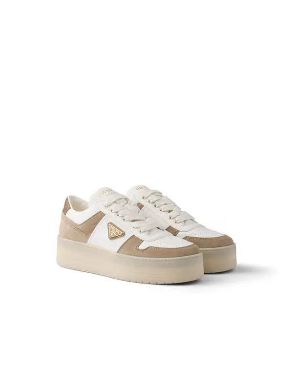 Prada Nappa Leather And Suede Sneakers - Neutral