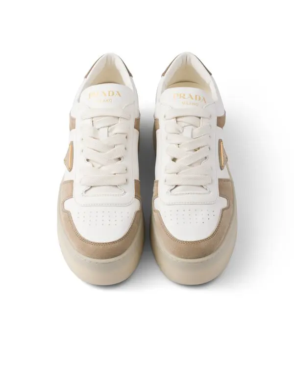 Prada Downtown Nappa Leather And Suede Sneakers - Neutral