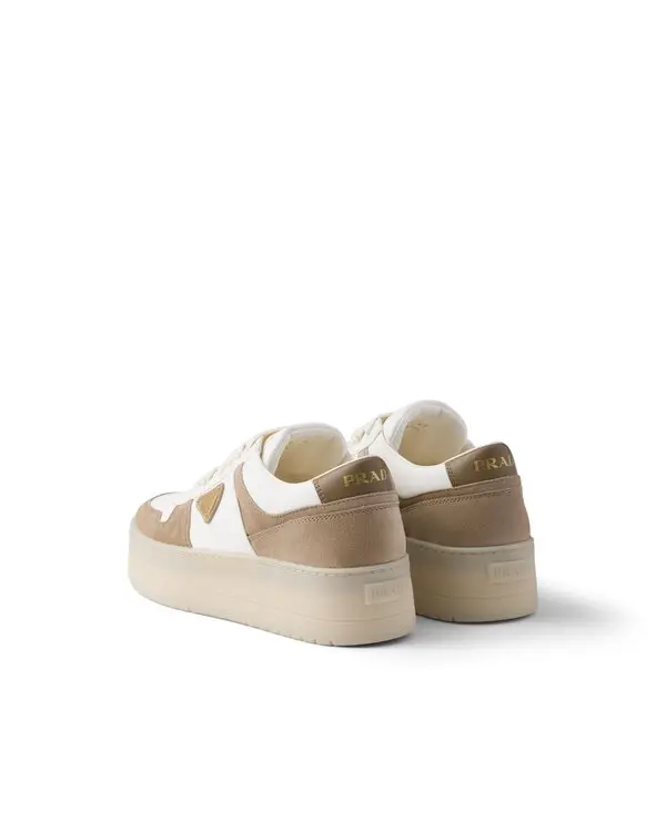Prada Downtown Nappa Leather And Suede Sneakers - Neutral