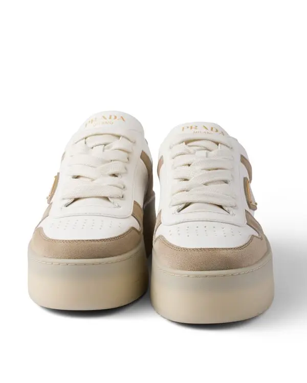 Prada Downtown Nappa Leather And Suede Sneakers - Neutral