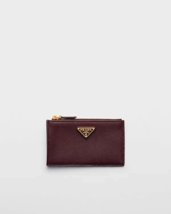 Prada Saffiano Leather Card Holder - Burgundy