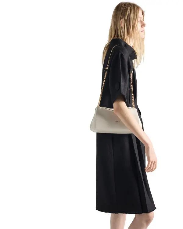 Prada Short-sleeve Chevron Wool Dress With Belt