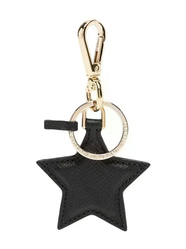 Smythson Leather Star Keyring - Black