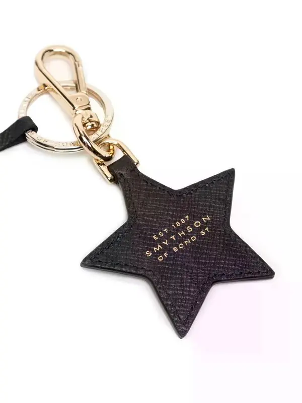 Smythson Leather Star Keyring - Black