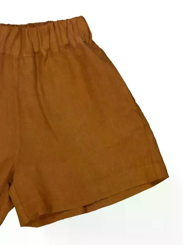 120% Lino Linen Elastic-waist Shorts - Brown