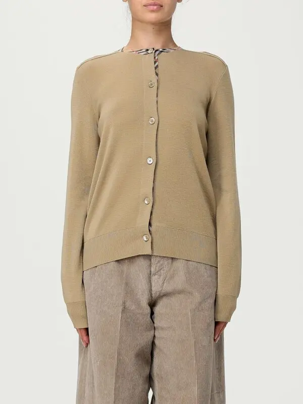 Burberry Round Neck Button-up Sweater - Beige