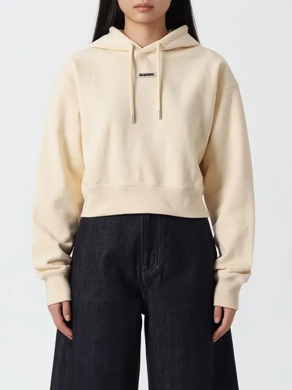 Jacquemus Cropped Hoodie With Drawstring - Beige