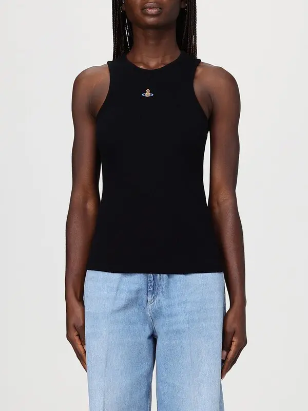 VIVIENNE WESTWOOD Cotton Ribbed Tank Top With Logo - Black