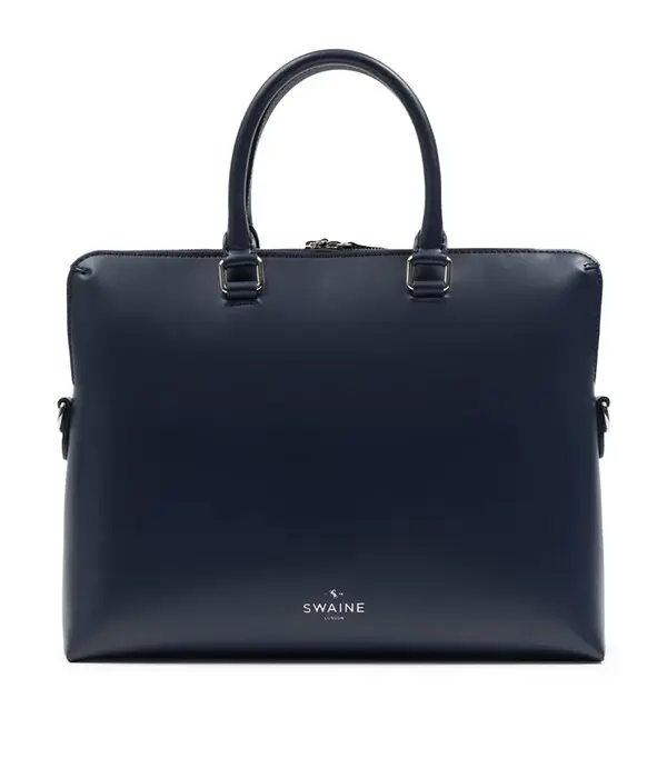 SWAINE Leather Piccadilly Briefcase - Navy