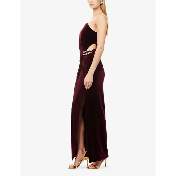 Self-Portrait Velvet Maxi Dress - Burgundy | Editorialist