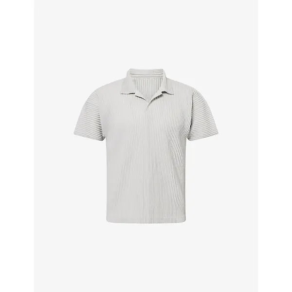 Issey Miyake Basics Pleated Knitted Polo Top - Lt.gray
