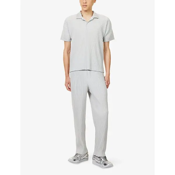 Issey Miyake Basics Pleated Knitted Polo Top - Lt.gray
