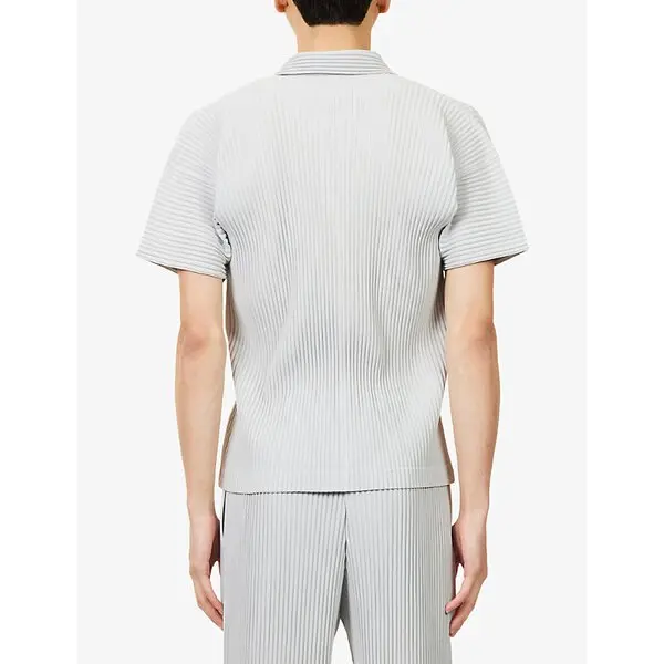 Issey Miyake Basics Pleated Knitted Polo Top - Lt.gray