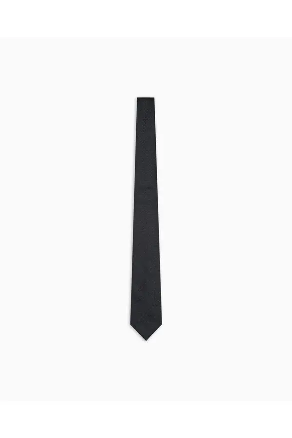 Emporio Armani Pure Silk Tie With Jacquard Monogram - Black
