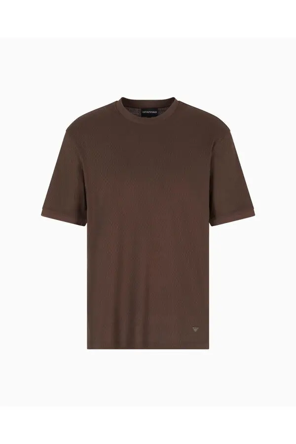 Emporio Armani Asv Jersey T-shirt With Vertical Jacquard Motif - Natural