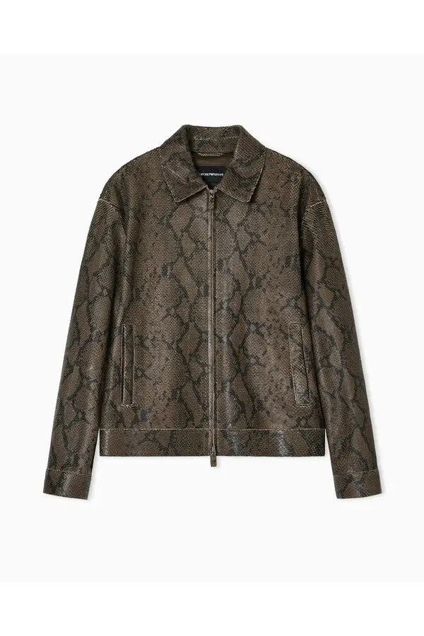 Emporio Armani Lambskin Nappa Leather Python Print Blouson - Red