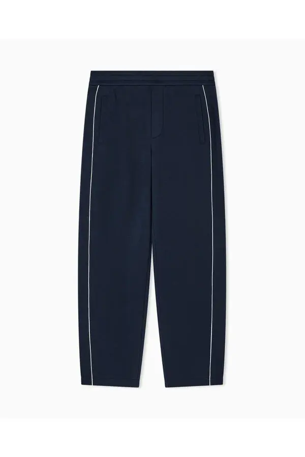 Emporio Armani Double-jersey Trousers With Piping - Navy