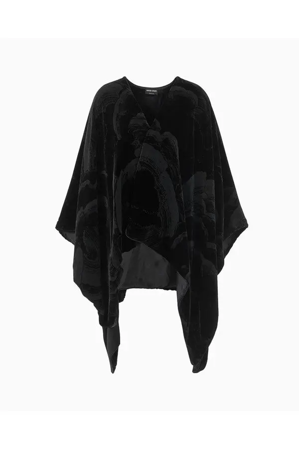 Giorgio Armani Laser-cut Velvet Cape - Black