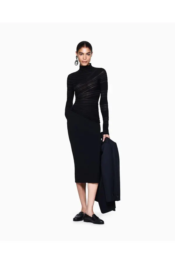 Giorgio Armani Stretch Wool Crêpe Midi Skirt - Black