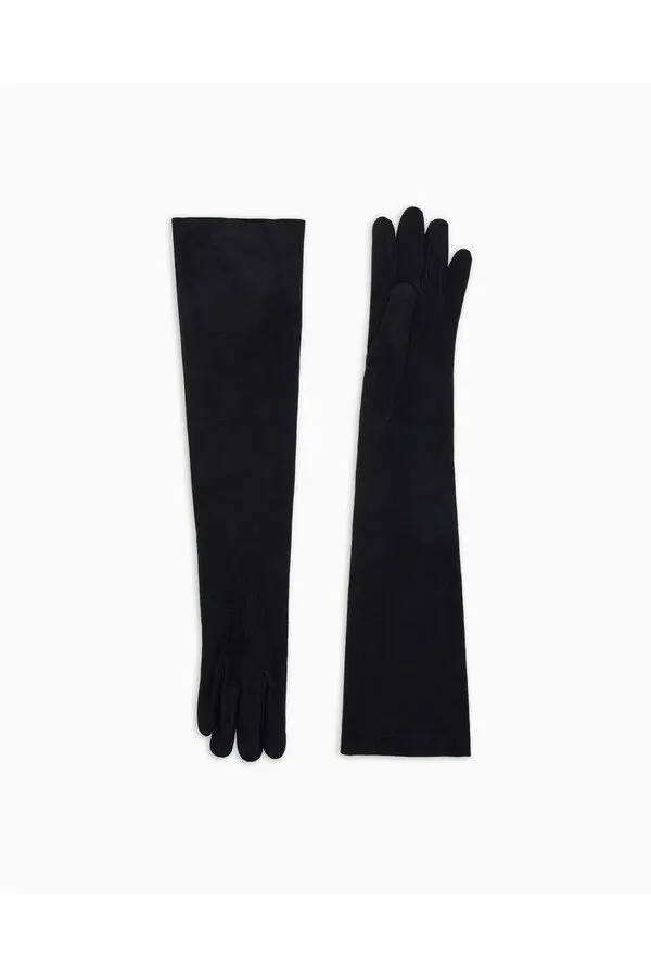 Giorgio Armani Long Suede Gloves - Black