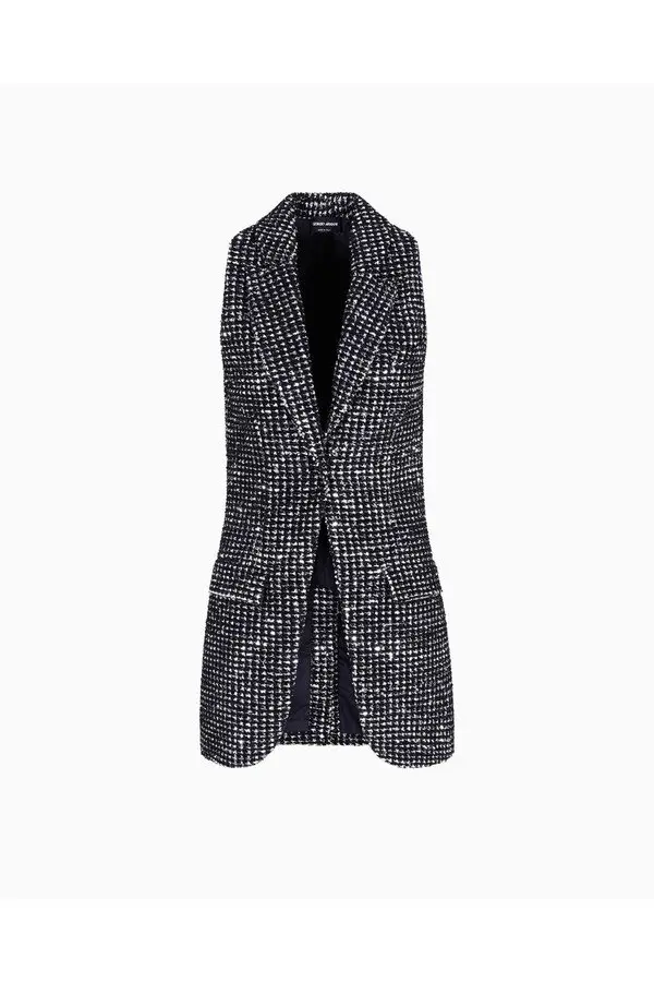 Giorgio Armani Long Jersey Waistcoat With Flocked Print And Sequins - Blue / White