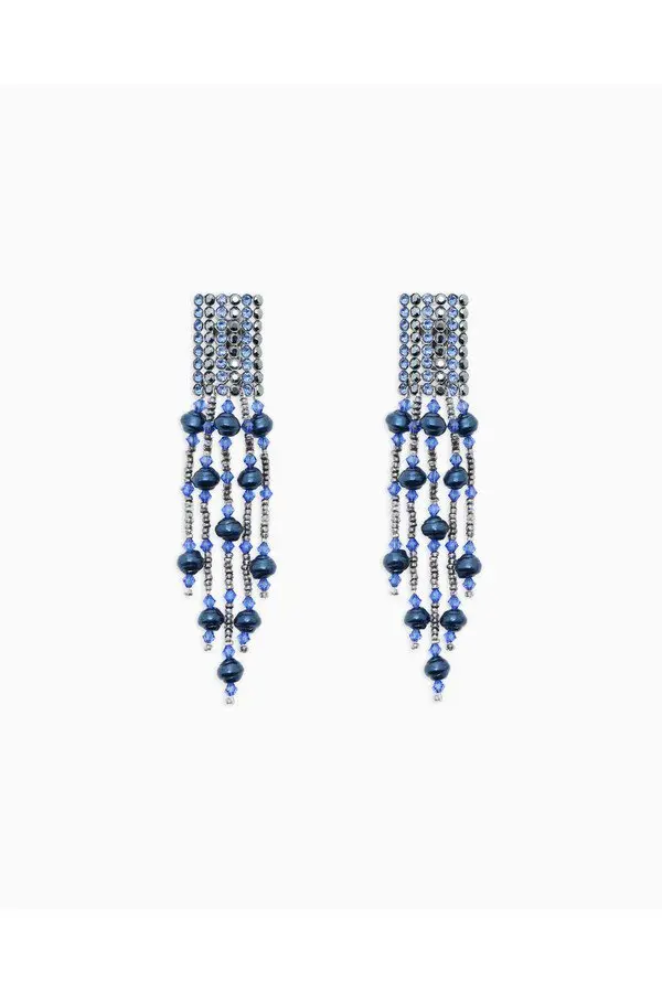 Giorgio Armani Brass Clip-on Earrings With Beads And Rhinestones - Blue