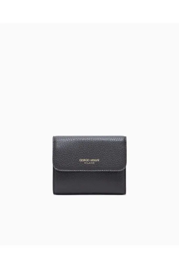 Giorgio Armani Trifold Wallet In Pebbled Calfskin - Brown