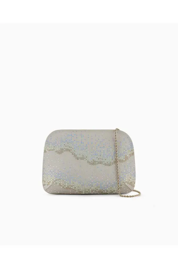 Giorgio Armani La Prima Rhinestone Wave Motif Clutch - Grey