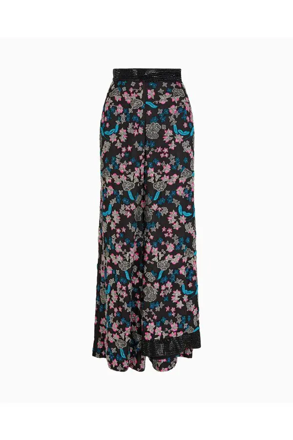 Giorgio Armani Silk Culottes With Floral Motif - Black