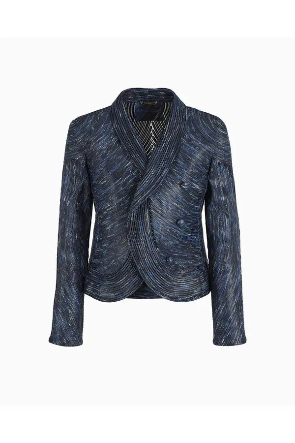Giorgio Armani Embroidered Nappa Leather Jacket - Blue