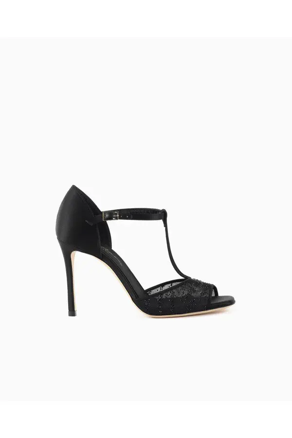 Giorgio Armani Mesh And Rhinestone T-bar Sandals - Black