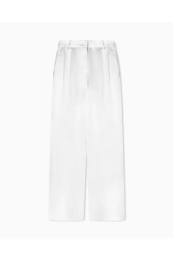 Giorgio Armani Pleated Silk Satin Trousers - White