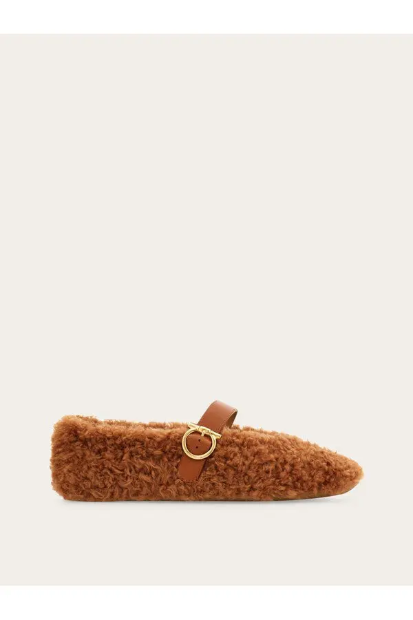FERRAGAMO Shearling Ballet Flat - Gold