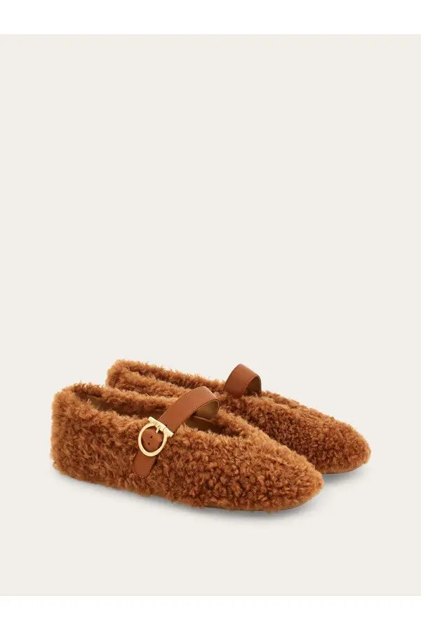 FERRAGAMO Shearling Ballet Flat - Gold