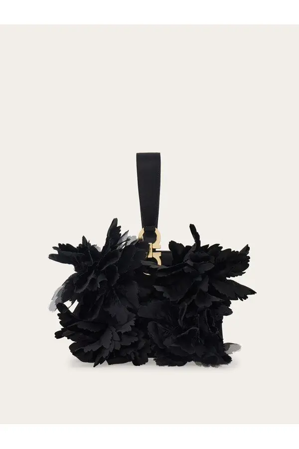 FERRAGAMO Mini Clutch With Floral Detailing - Black