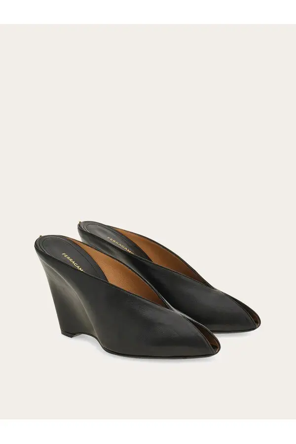 FERRAGAMO Peep Toe Mule - Black