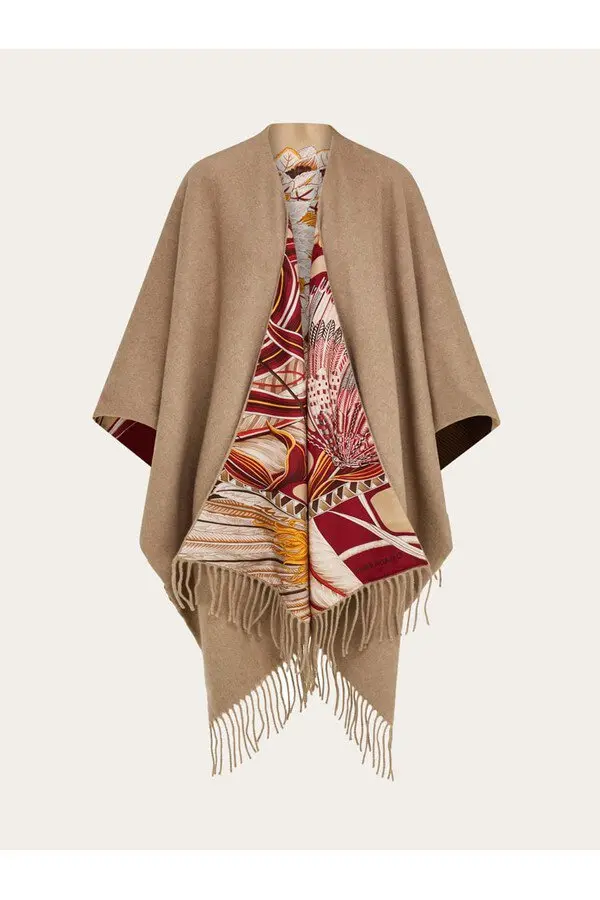 FERRAGAMO Cashmere And Silk Reversible Cape - Beige