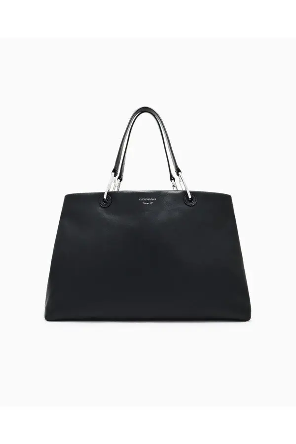 Emporio Armani Large Nappa Leather Myea Shopper Bag - Black