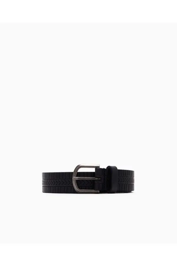 Giorgio Armani Embossed Leather Belt - Blue
