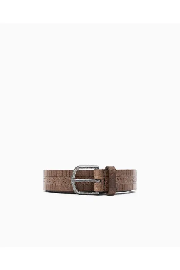 Giorgio Armani Embossed Leather Belt - Natural