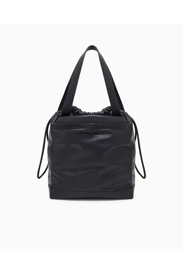 Giorgio Armani Nappa-leather Shopper Bag With Shoulder Strap - Black