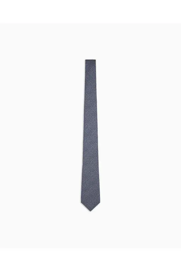 Giorgio Armani Silk Tie With Chevron Print - Grey