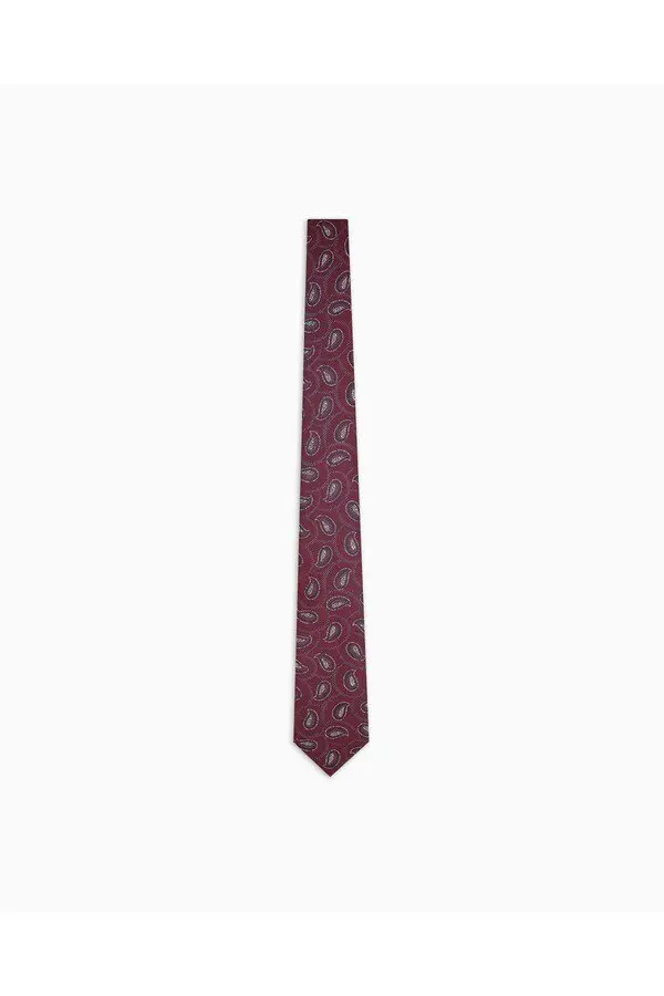 Giorgio Armani Paisley Jacquard Silk Neck Tie - Red