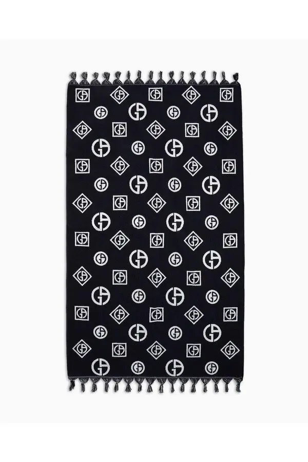 Giorgio Armani Cotton Beach Towel With An All-over Jacquard Motif - Blue